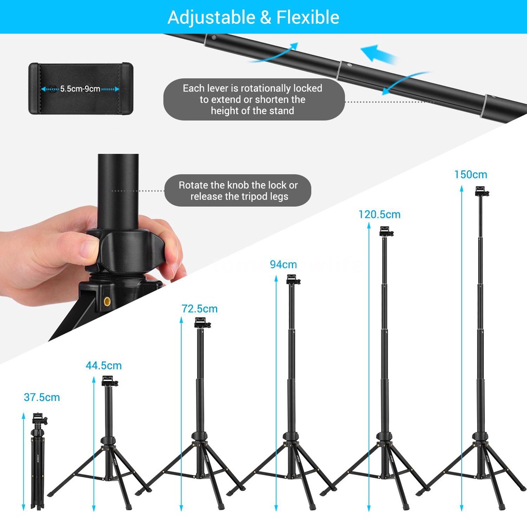 Tm Andoer 1 5m 59in 2in1 Triod Stand Extendable Selfie Stick Aluminum