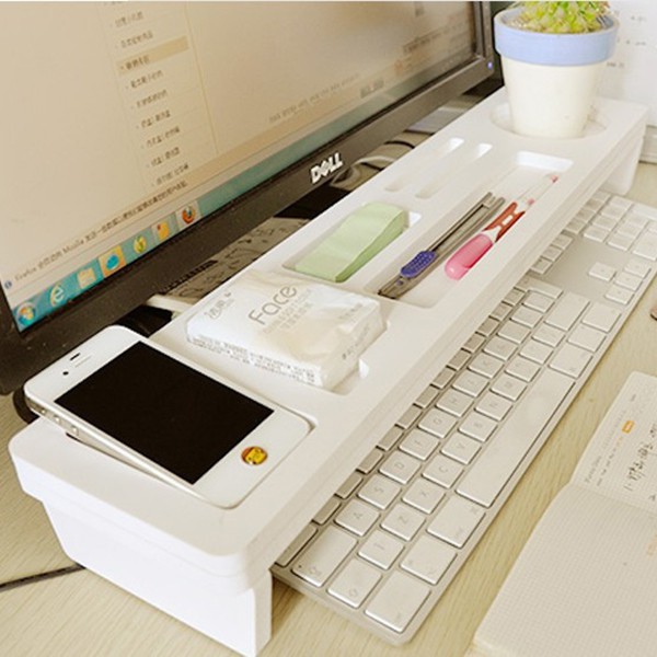 ☀stock☀Multifunction Desktop Computer Keyboard Storage Shelf Wooden ...