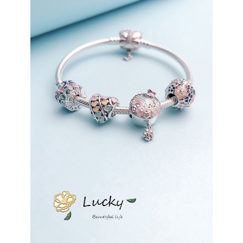 PANDORA CHARMS PANDORA กําไลข้อมือแพนดอร่าประดับดอกไม้หลากสีแฟชั่น ...