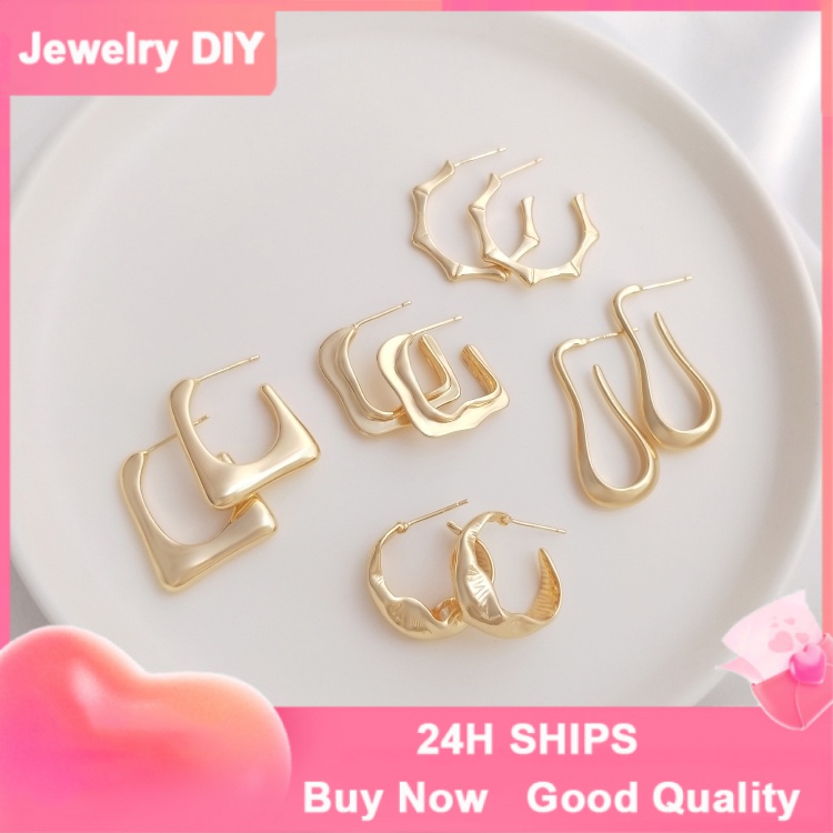 เครื่องประดับ DIYต่างหูเข็มเงิน 925 ชุบทอง 14K รูปตัว C รูปหยดน้ํา ใบไม้ ไม้ไผ่ หรูหรา ระดับไฮ ...