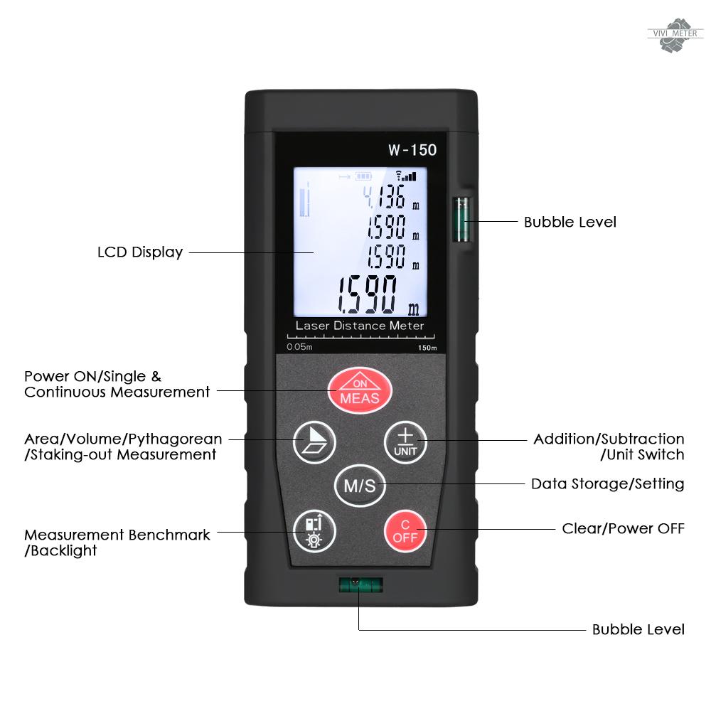 150m/492ft m/in/ft Mini Handheld Digital Laser Distance Meter with LCD ...
