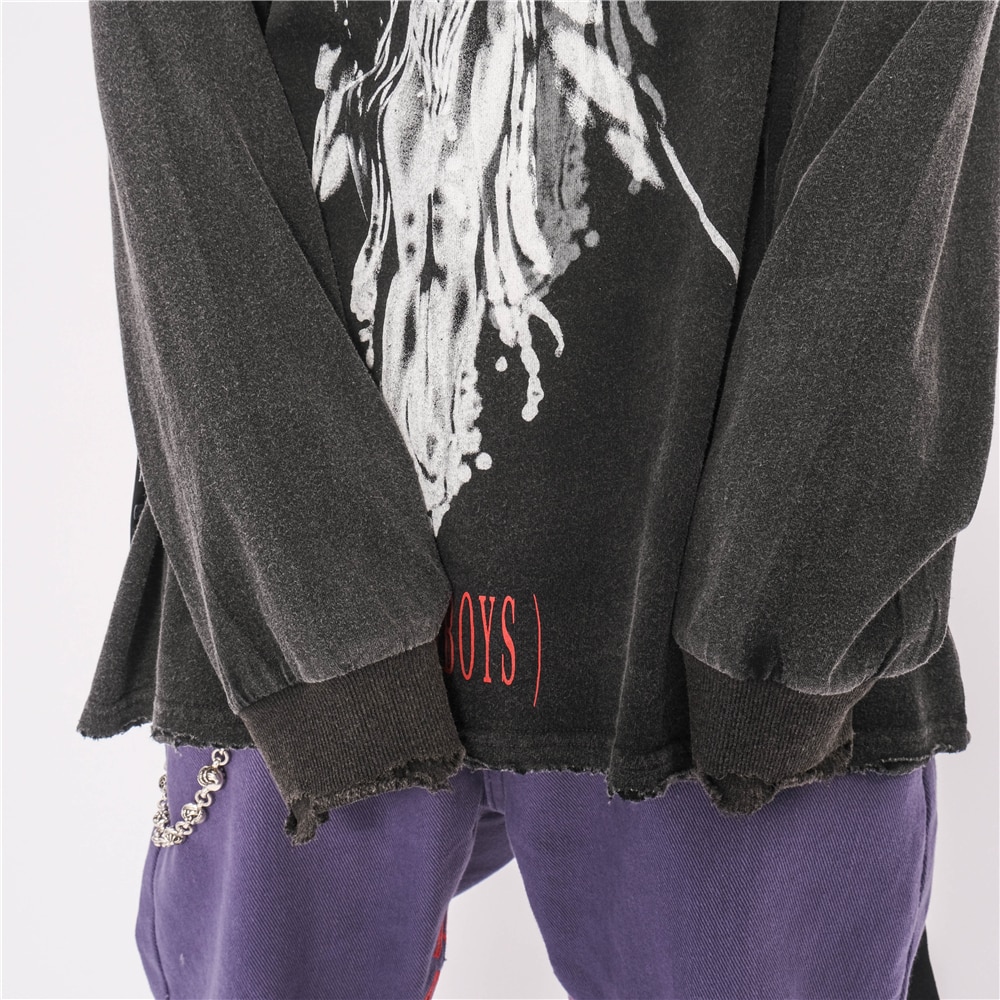 UNCLEDONJM Graphic tees Damaged vintage Hip Hop Long sleeve t shirt oversized t shirt Streetwear ...