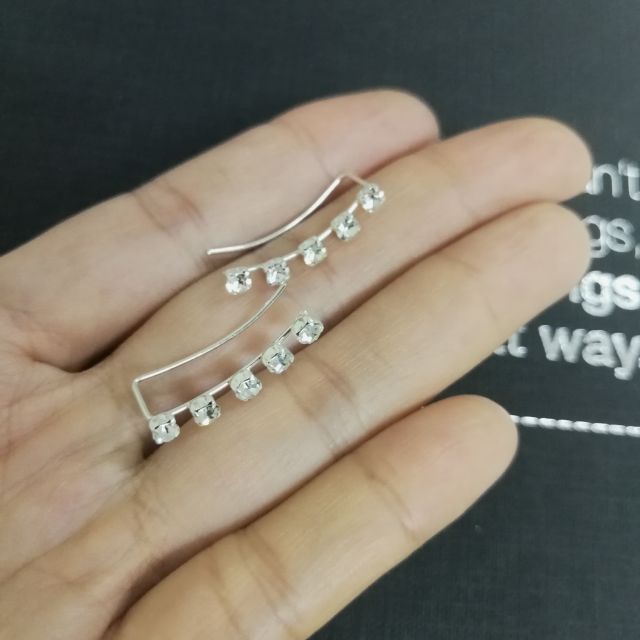 ต่างหูเงินแท้แบบเจาะหนีบบน ear cuff ประดับเพชรสีขาว สวยมาก - silver ...