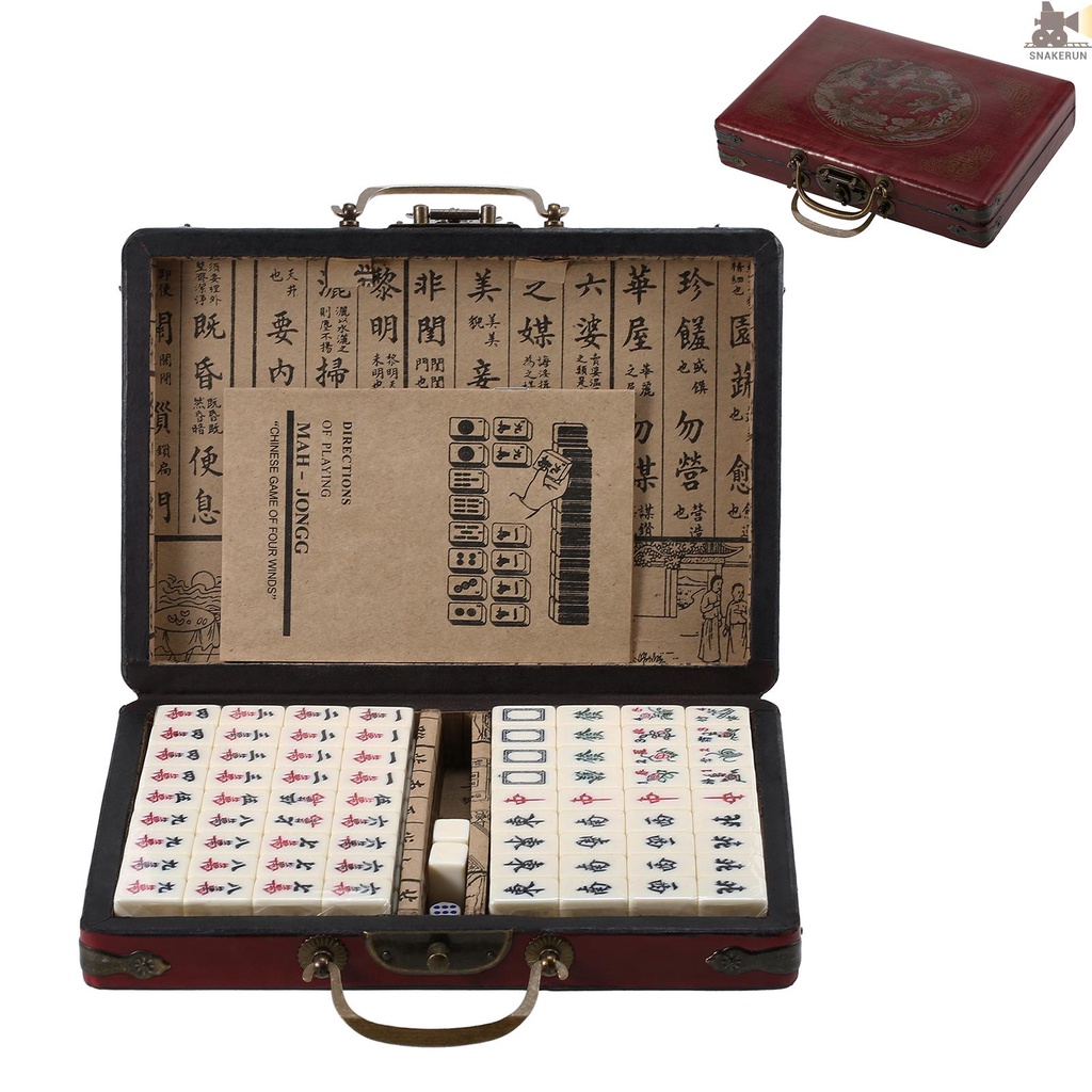 Snakerun Mini Mahjong Set with Wooden Storage Case Portable Mah Jong ...
