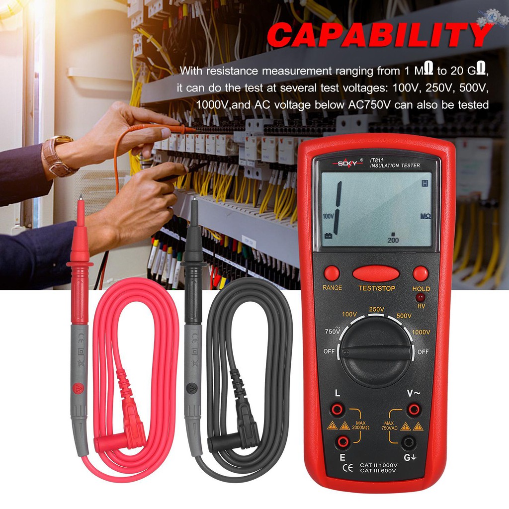 Insulation Resistance Meter Digital Megger Ohmmeter Handheld Insulation ...