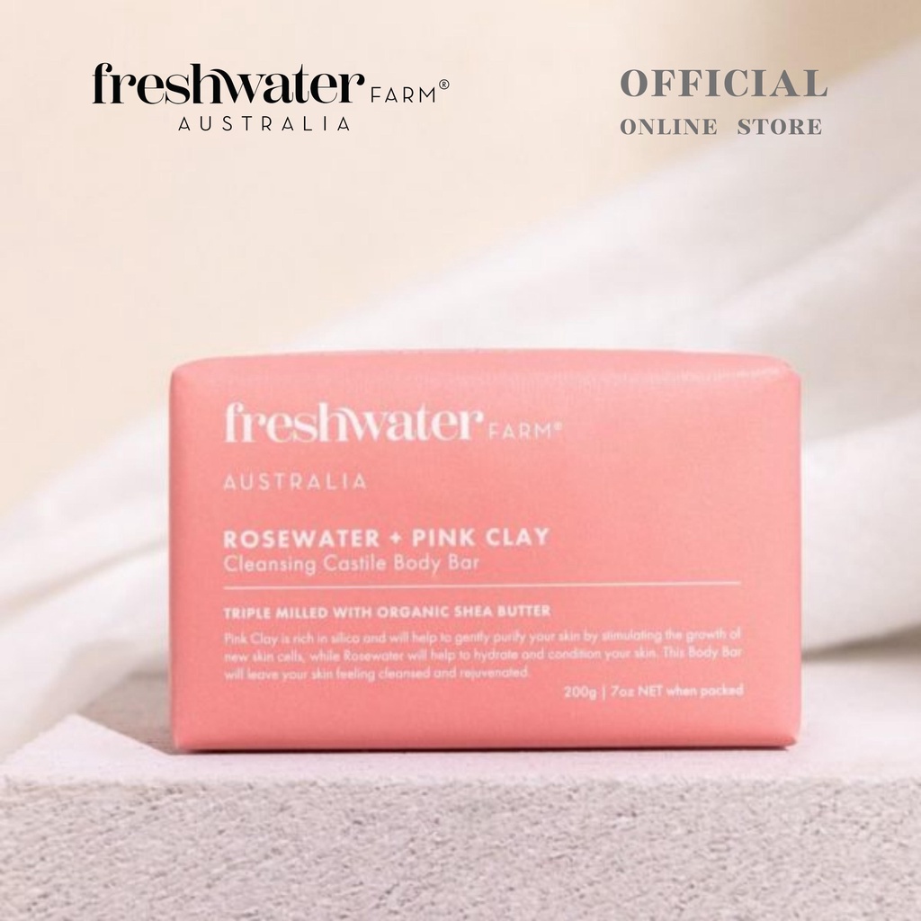สบู่ Freshwater Farm Rosewater Pink Clay Cleansing Body Bar 200 กรัม