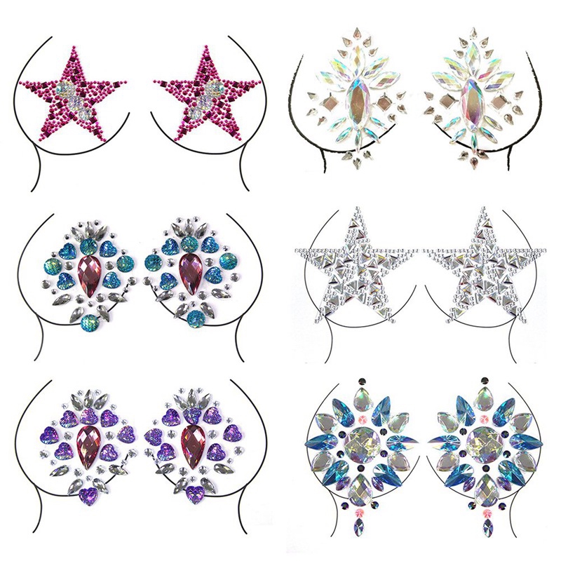Glitter Boobs Chest Body Jewel Art Peel Stick on Gem Rhinestone Crystal ...