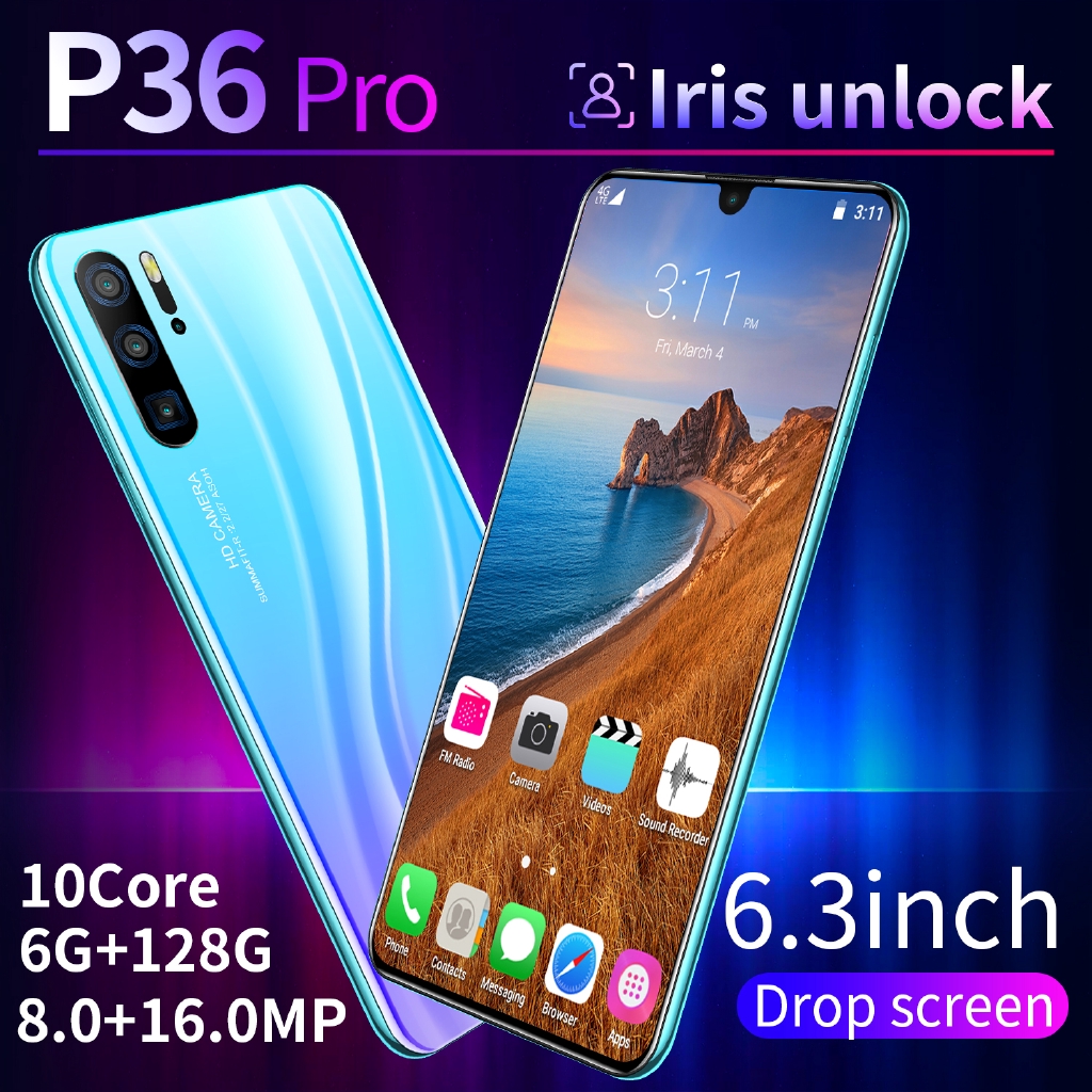 สปอตความเร็ว P36 Pro Android 9.1 โทรศัพท์มือถือ 6.3 เต็มหน้าจอ 6GB RAM ...