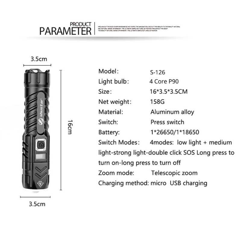 Torch Light Super Bright 4 Core P90 LED Flashlight with Display ...