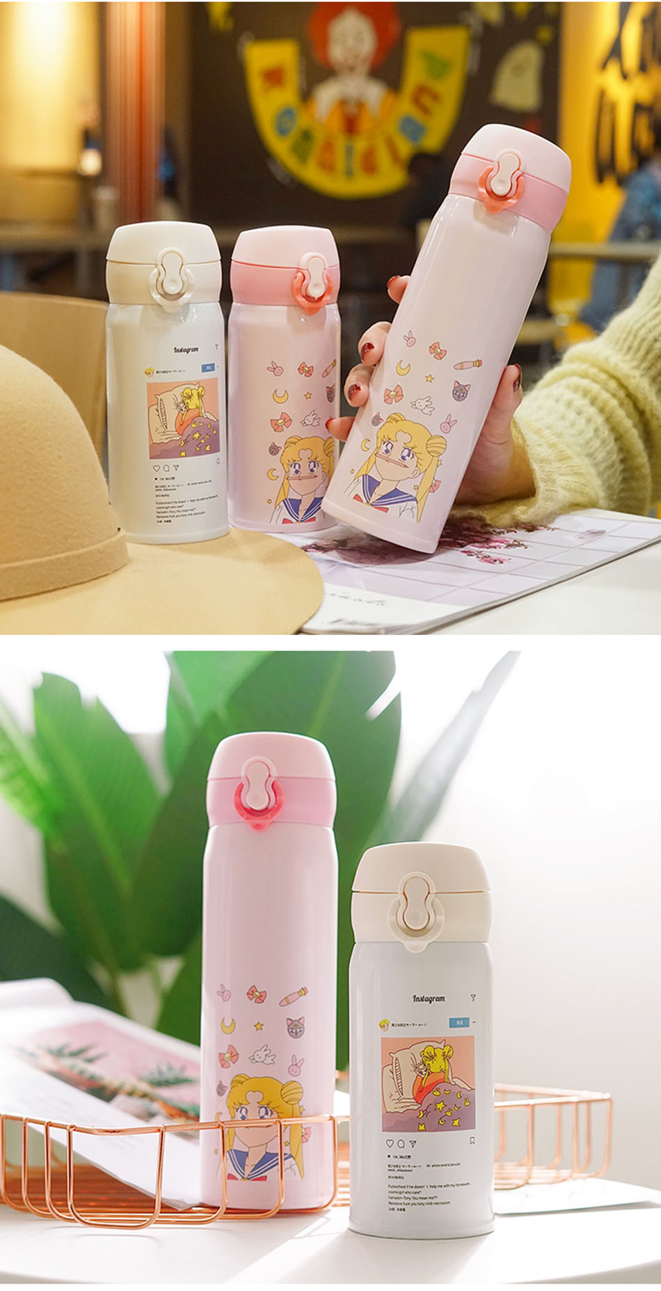 Please COD Kawaii Thermos Bottle Cute Cartoon Stainless Steel Vacuum ...