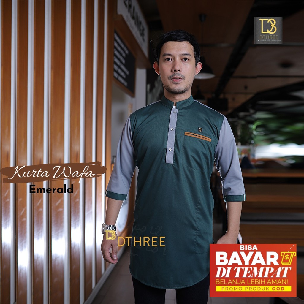 Wafa Emerald Kurta Koko เสื้อเชิ้ตสําหรับผู้ชายผ้าฝ้ายแขนสามส่วน ...