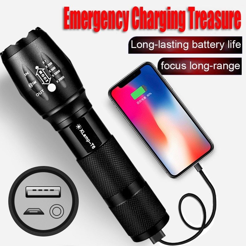 Camping & Hiking Torch Light High Power Led Flashlights USB Chargeable ...