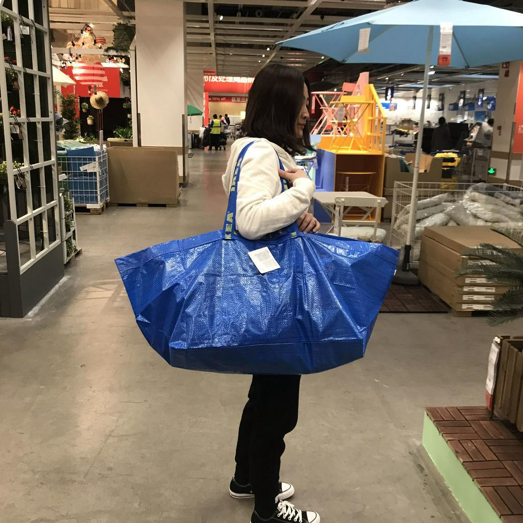 ร้อนแรงIKEA flata ipoliถุงช้อปปิ้งสีเขียวขนาดใหญ่ถุงผ้าย้ายกระเป๋าพับ ...