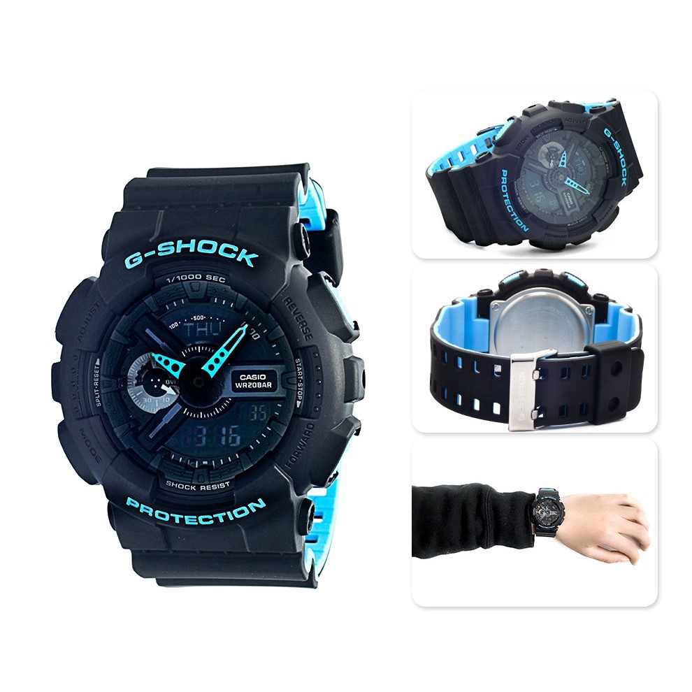 HOT【ต้นฉบับ】Casio G-Shock GA110 Black&Light Blue นาฬิกาสปอร์ตผู้ชาย ...