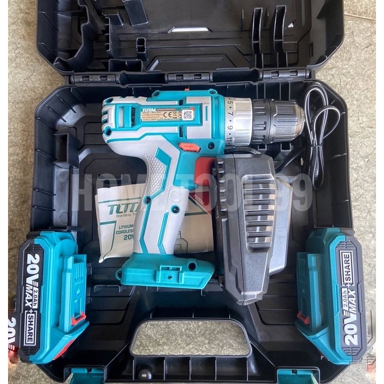 Total สว่านไร้สาย 20 โวลท์ (10 มม ) (แบต 2 ก้อน แท่นชาร์จ) รุ่น ...