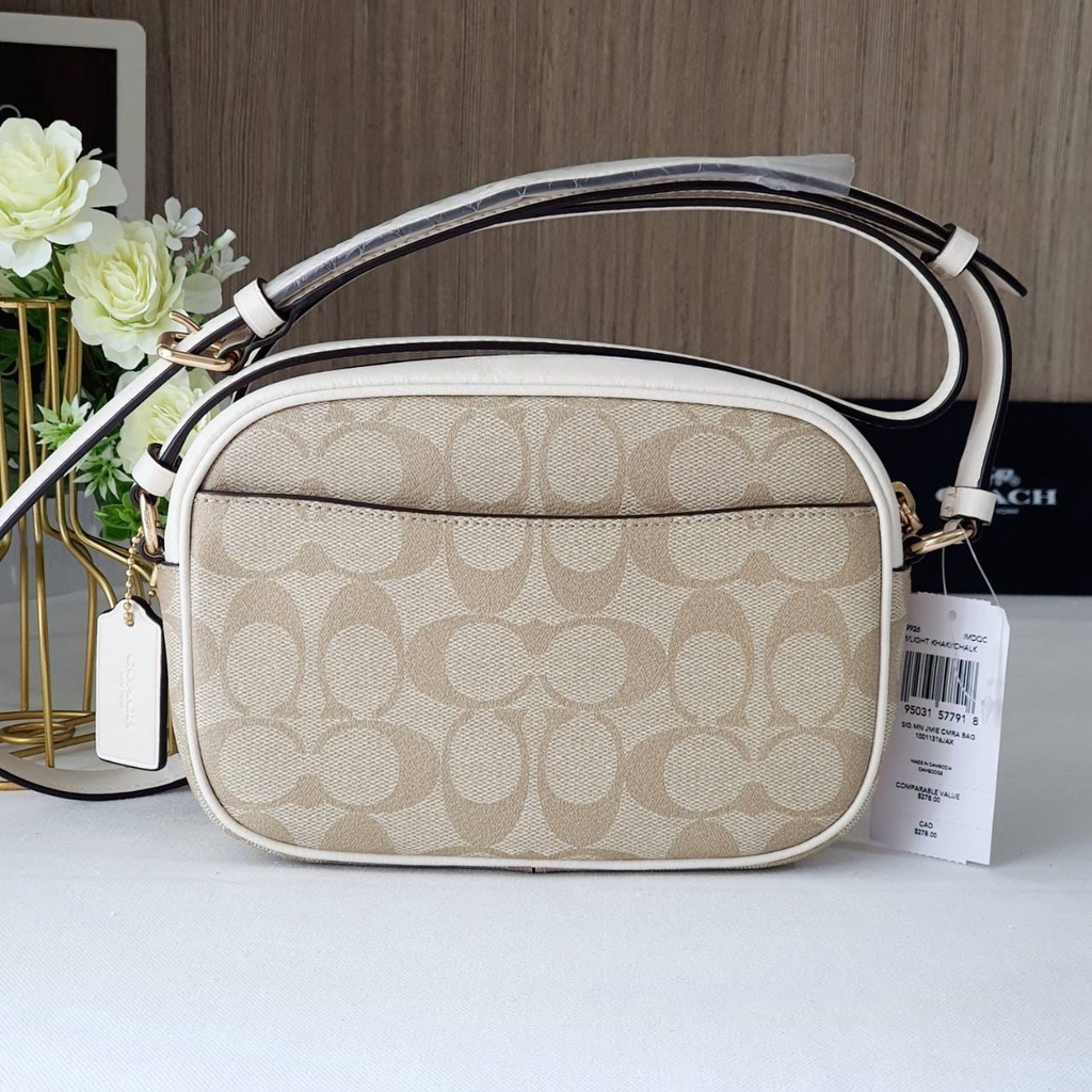 พร้อมส่ง แท้ New Coach Mini Jamie Camera Bag In Signature Canvas (C9926) GoldLight Khaki Chalk ...