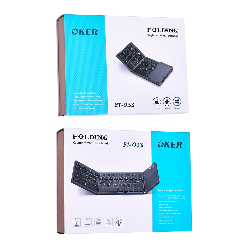 Oker BT-033 Keyboard Bluetooth คีย์บอร์ดพับได้มี Touch Pad ในตัว แท้100 ...