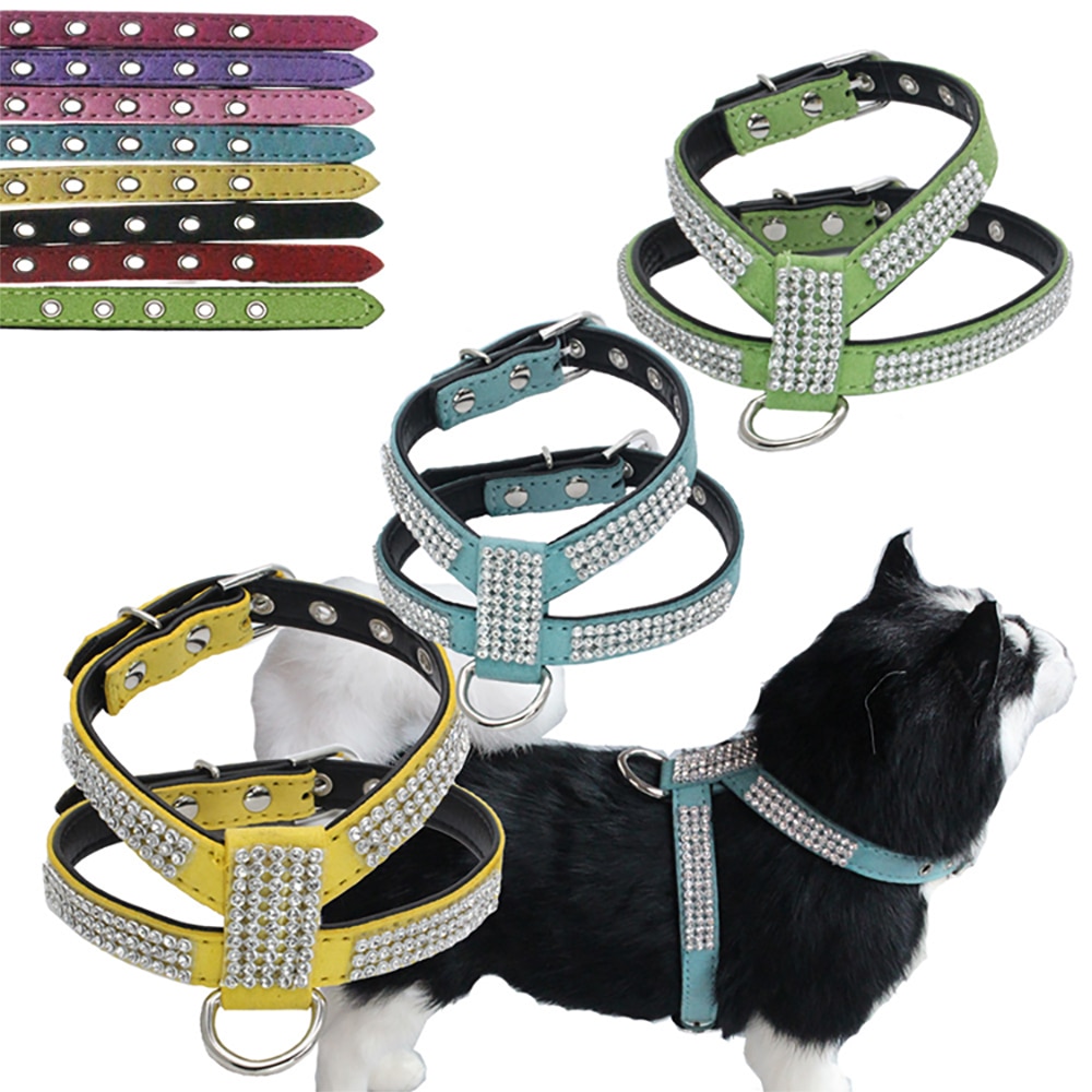 Artificial Diamond Bling Rhinestone Bowknot Dog Vest Harness Nylon ...