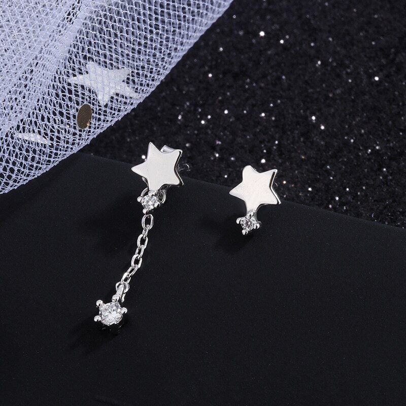 Asymmetric star diamond earrings tassel temperament simple ear jewelry ...