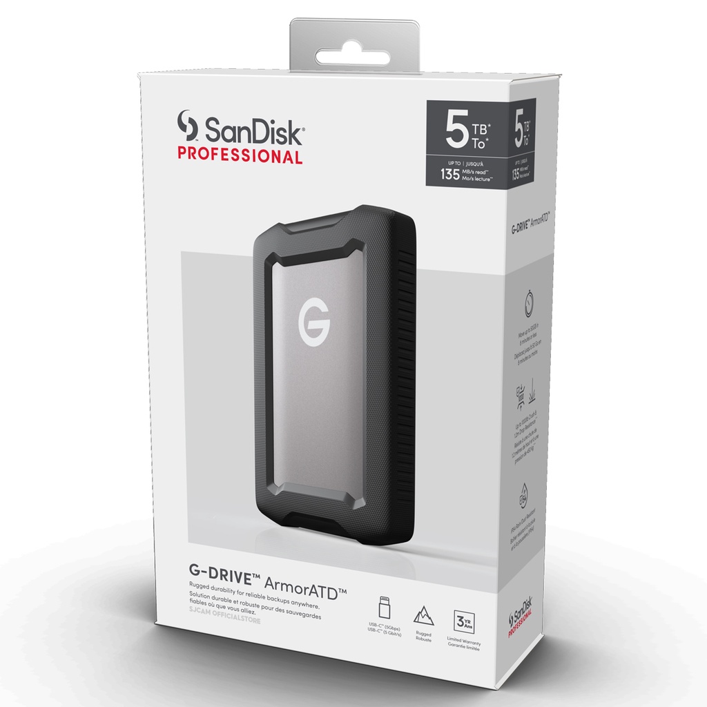SanDisk Professional G-DRIVE ArmorATD 5TB Up to135MB/s,USB-C (5Gbps ...