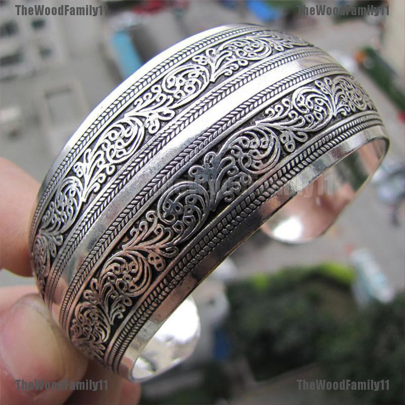 TWF Tibetan Silver Plated Tibet Totem Bangle Jewelry Cuff Wide Bracelet ...