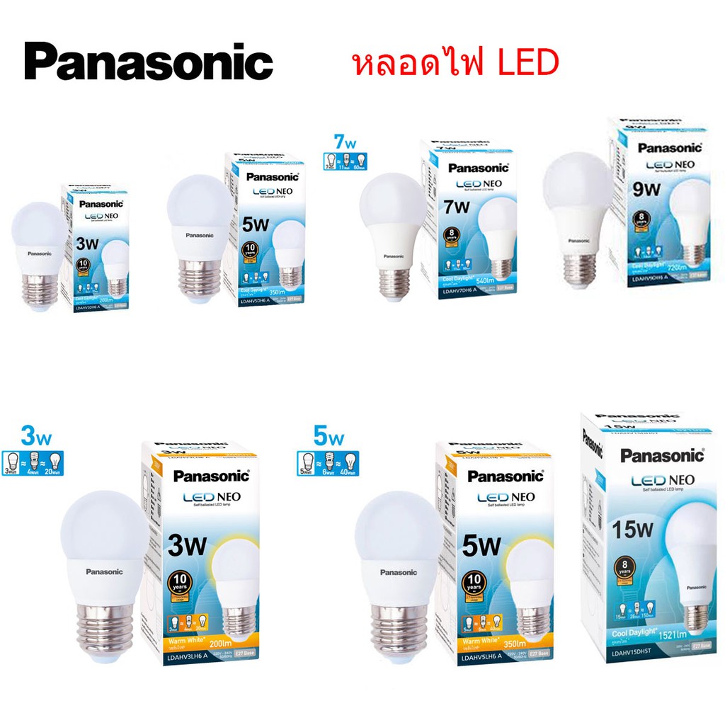 Panasonic หลอดไฟ พานาโซนิค LED Bulb Neo 3W/5W/7W/9W/15W/20W/23W/30W(แสง ...