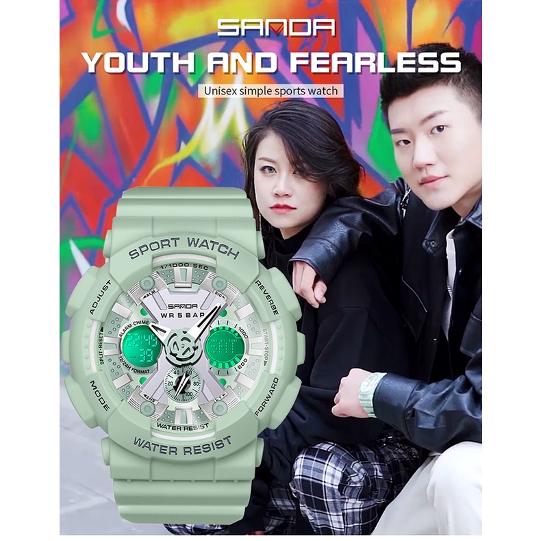 SANDA Women Men Watch Sports Dual Display 50M Waterproof Wrist Watch ...