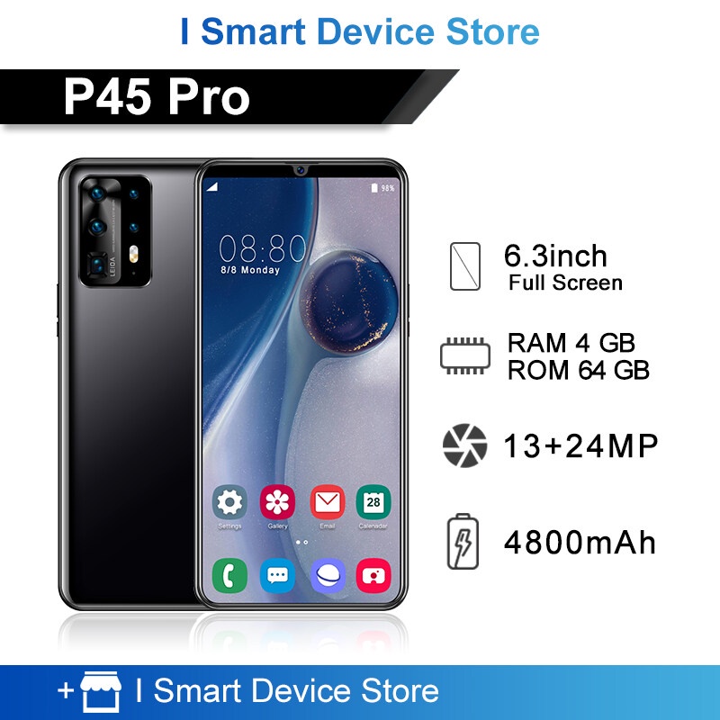P45 Pro 6.3นิ้ว 464GB ลายนิ้วมือหลายภาษารองรับ โทรศัพท์มือถือ Android ...
