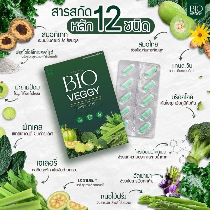 ของแท้พร้อมส่งฟรีBio veggy ไบโอเวจจี้ ดีท็อกผัก 12 ชนิด primaya พรีมายา ขับถ่ายของเสีย ตรีผลา ดี ...