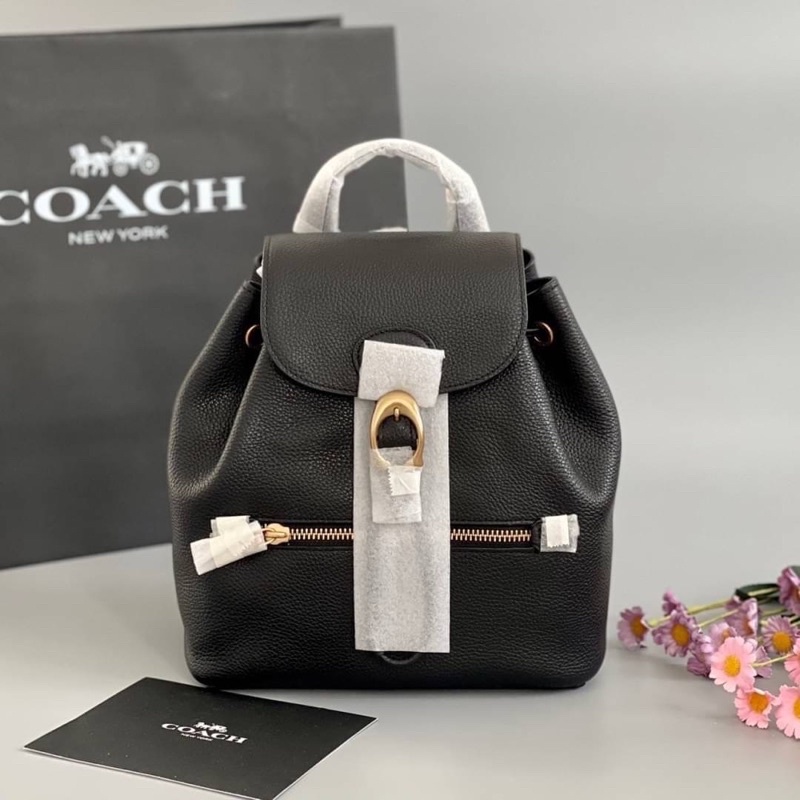(ผ่อน0) กระเป๋าเป้ EVIE BACKPACK 22 (COACH 68555) หนังแท้ สีดำ งานshop ...