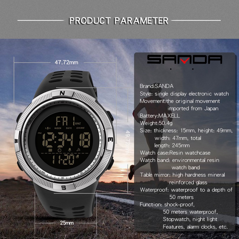 SANDA Men Watch นาฬิกาข้อมือสปอร์ตโครโนกราฟสปอร์ตมัลติฟังก์ชั่นสุดหรู ...