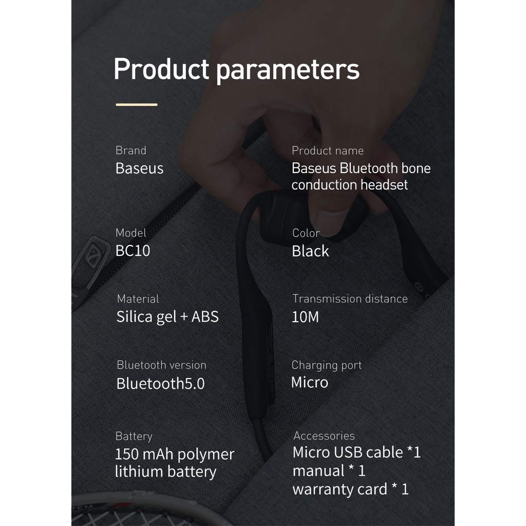 Baseus BC10 Bone Conduction Bluetooth Earphone Outdoor Sport Waterproof ...