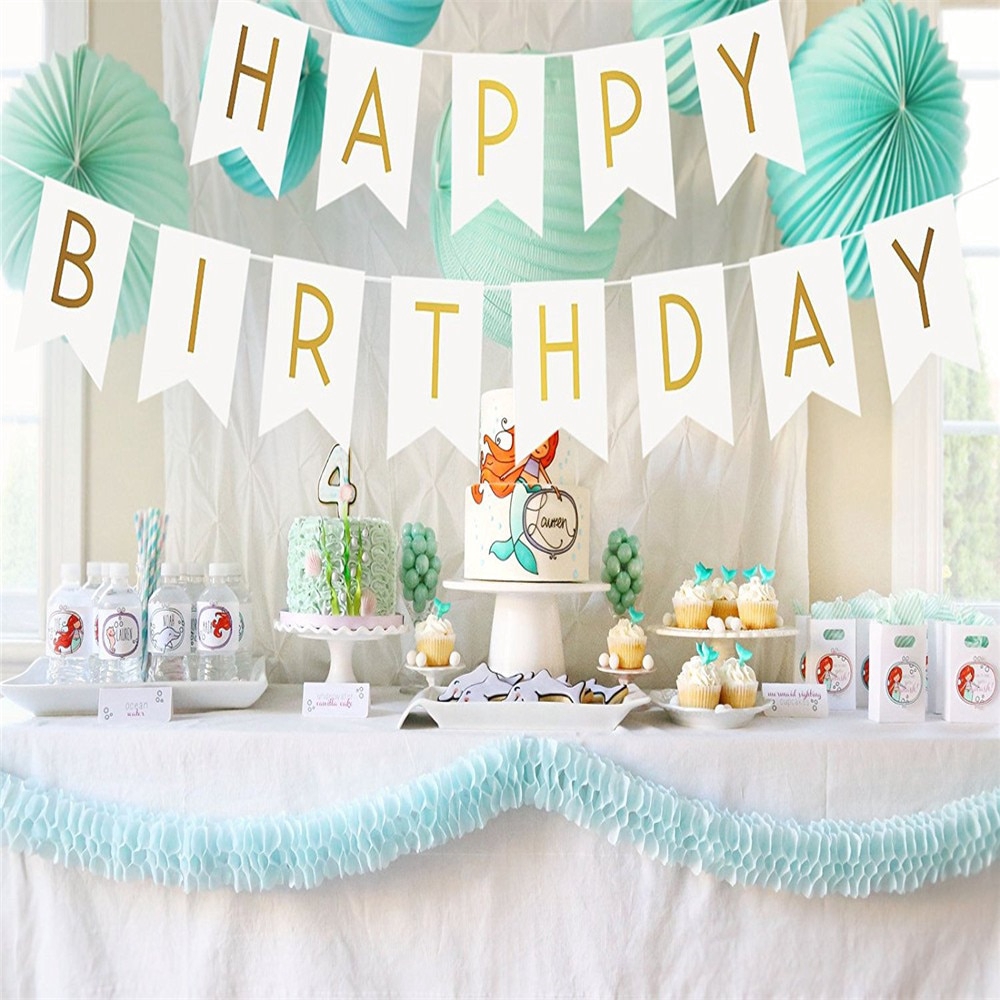 1set Happy Birthday photo booth prop Bunting Banner Gold Letters ...