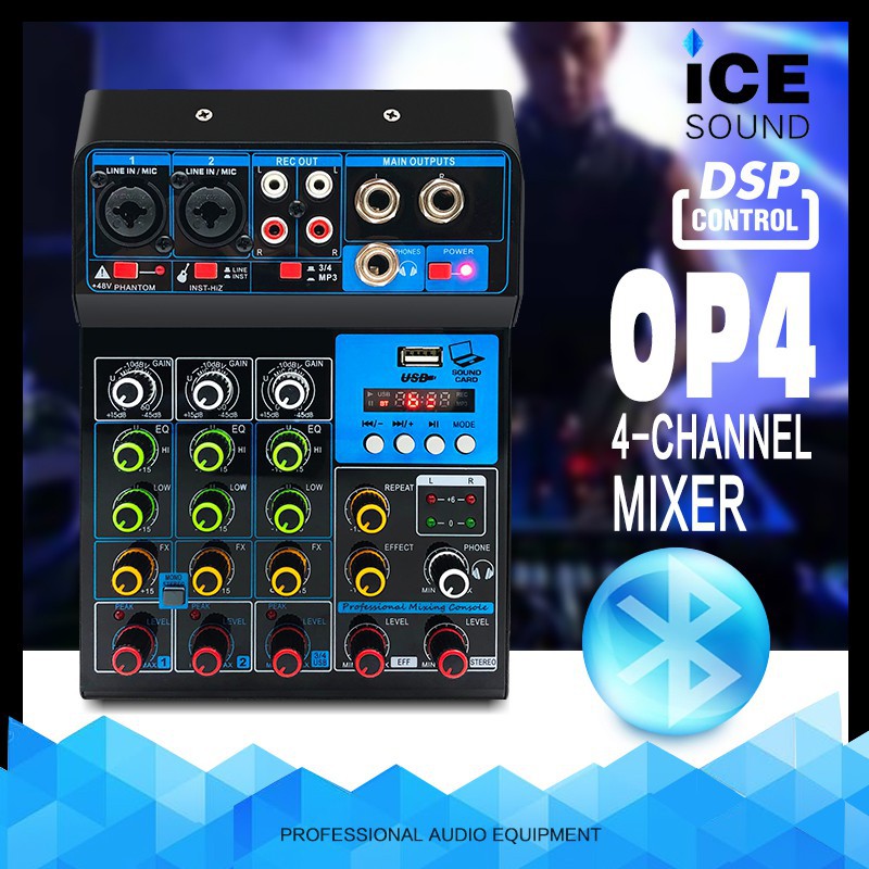 ﺴ ∏OP4-BLUE Audio Mixer 4 Channels Mini Musical Multifunctional PC ...