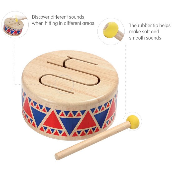 PlanToys Solid Drum ของเล่นไม้กลองอินเดียแดง ของเล่นเสริมทักษะดนตรี ของเล่นสำหรับเด็กอายุ 18 ...