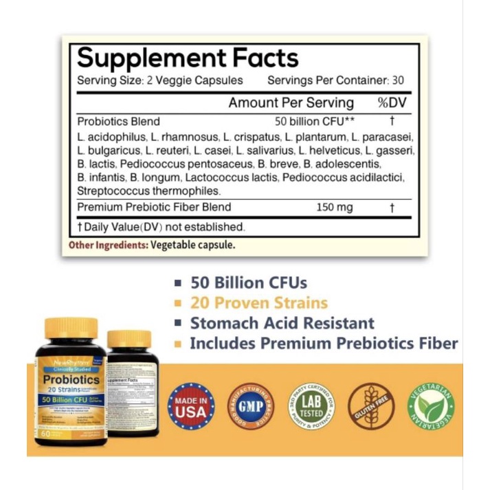 พร้อมส่งNewRhythm 50 Billion 20 Strains Probiotics 60 Capsules - pre4u2 ...