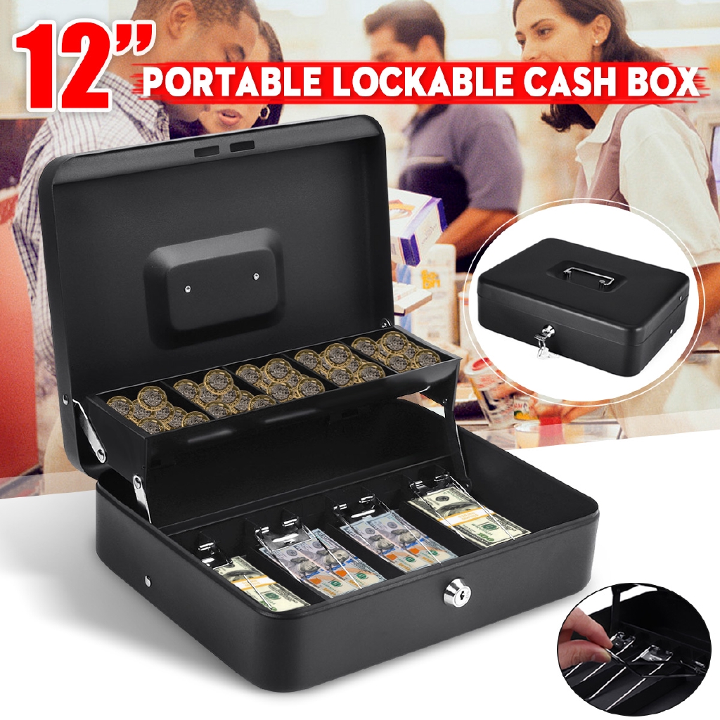 Cash Register Drawer Tiered Tray Storage Safe Box Security Lock 4 Bill ...