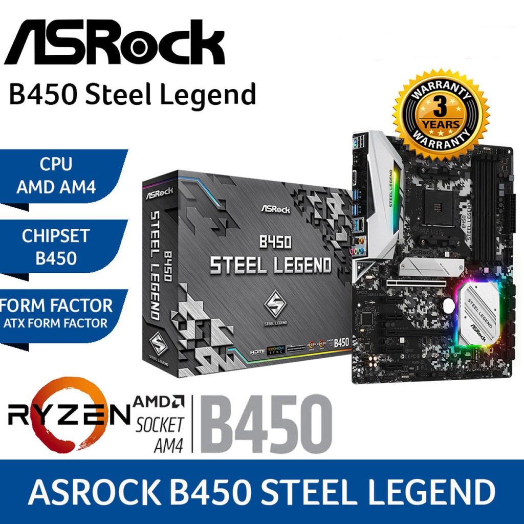 MAINBOARD (เมนบอร์ด) AM4 ASROCK B450 STEEL LEGEND ประกัน 3 ปี ...