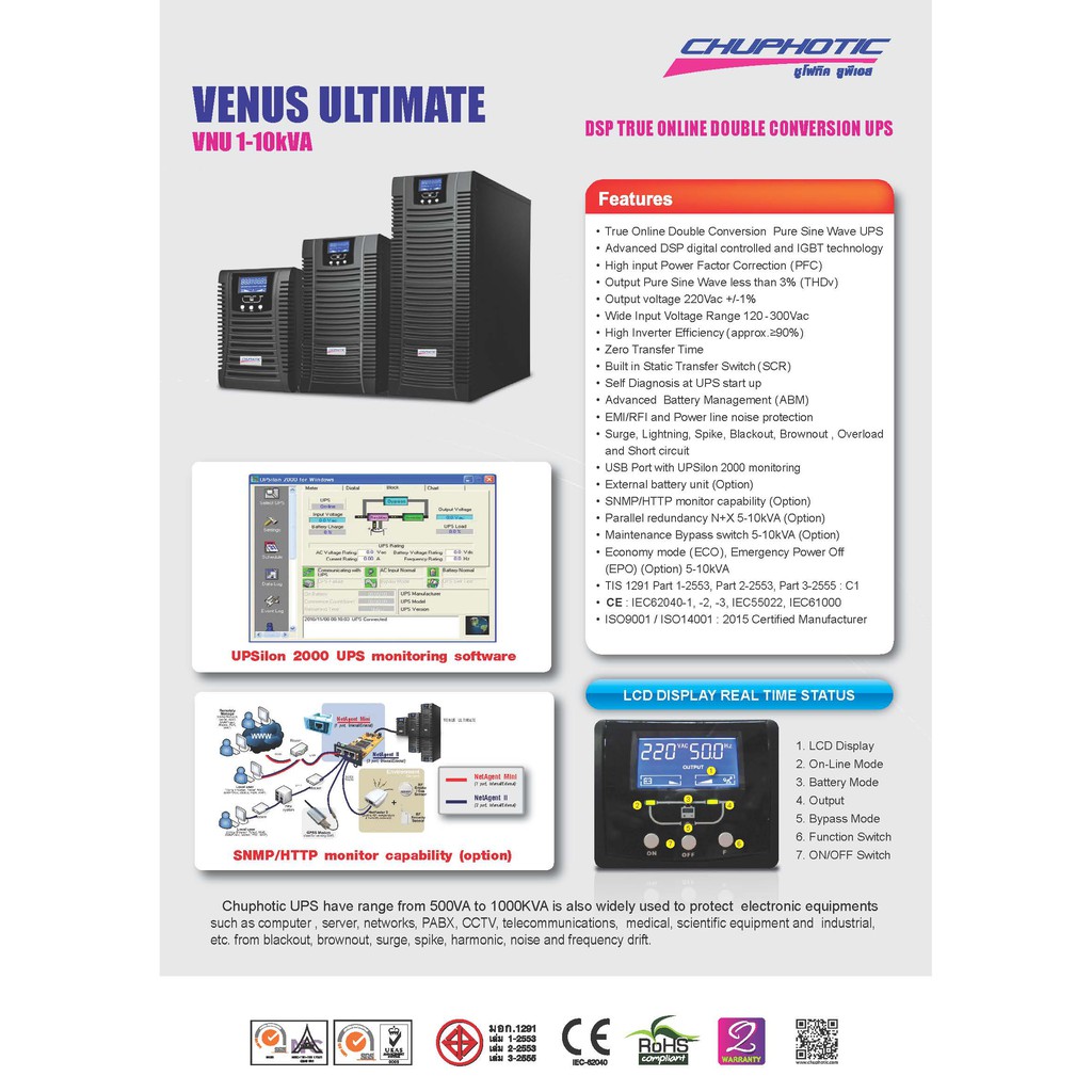 เครื่องสำรองไฟฟ้า UPS VENUS Ultimate 1000VA 900W - ewave - ThaiPick