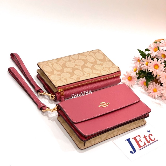 COACH F76757 Foldover Wristlet Crossgrain Leather and Signature Coated ...