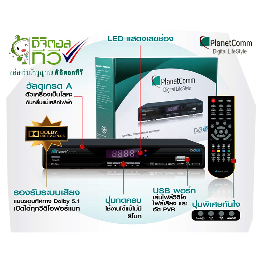 ชุดเสาอากาศทีวีดิจิตอล PlanetComm รุ่น Ring + กล่อง PlanetComm Dolby พร้อมสาย RG6 ยาว 10m ...