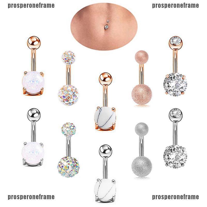 [PRO]1Set Navel Belly Button Ring Barbell Rhinestone Crystal Ball ...