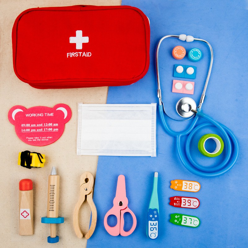 ชุดปฐมพยาบาล：Wooden Simulation First Aid Medical ack Doctor Set Kids ...