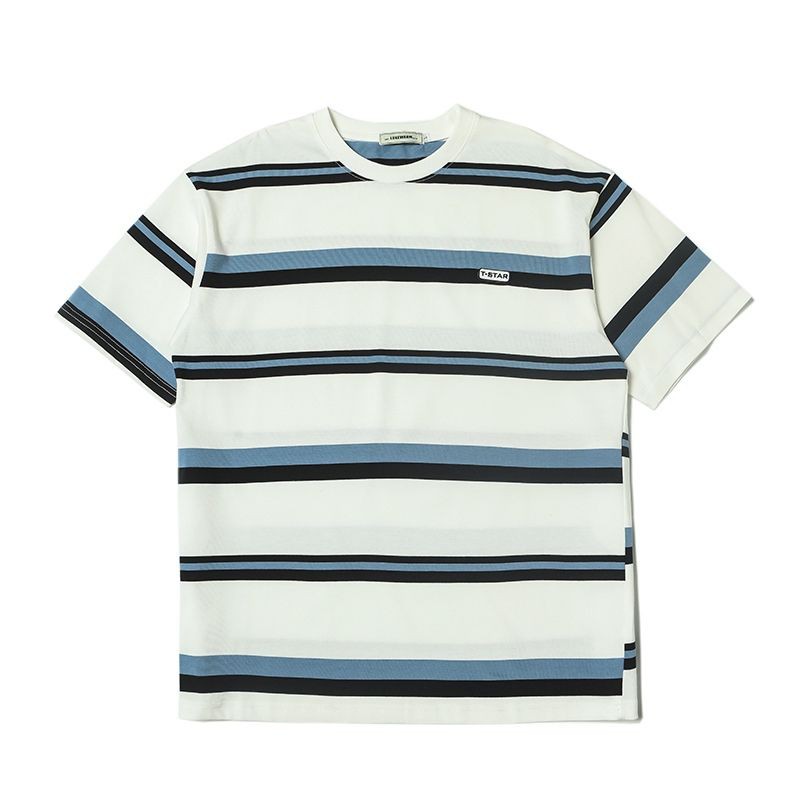 Wb21 เสื้อยืดลําลอง แขนสั้น ครึ่งแขน ลายทาง ทรงหลวม สไตล์ญี่ปุ่น ย้อน ...