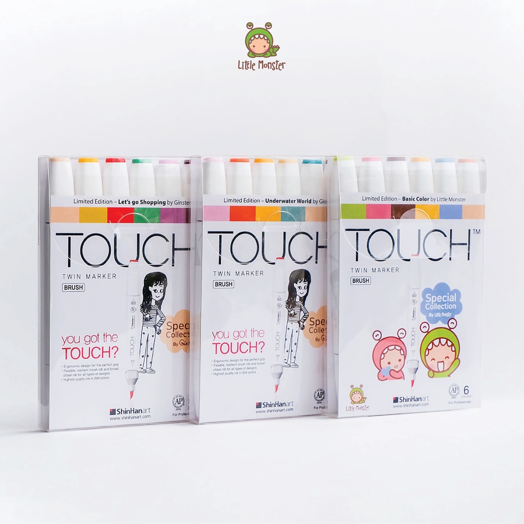 Little Monster X Touch Marker Touch Twin 6 Brush Marker Set มาร์คเกอร์ ...