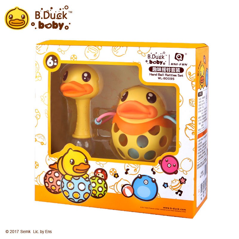 B.Duck Little Yellow Duck Baby Toy Doll Hand Grab Ball Soft Rattle Set ...