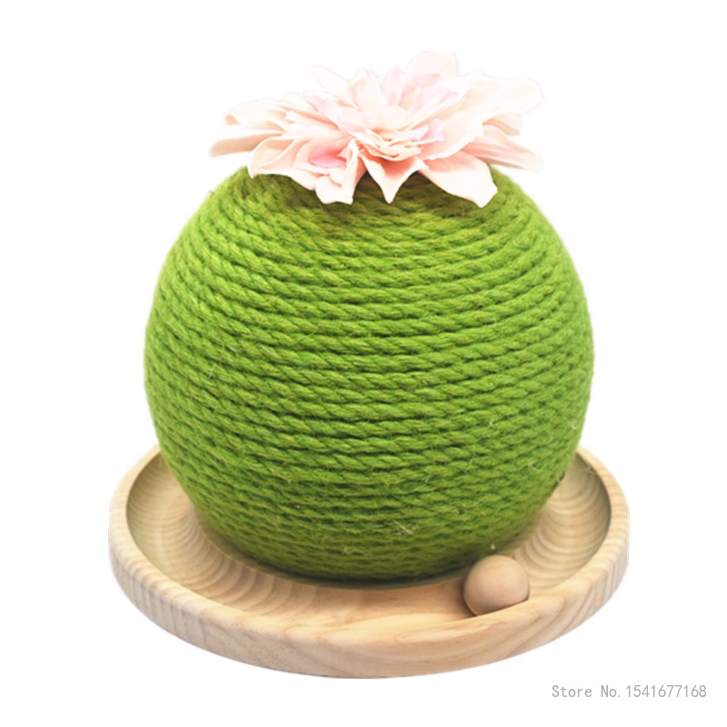 Wear-Resistant Woven Sisal Cat Scratch Cactus Ball Wood Base Pet ...