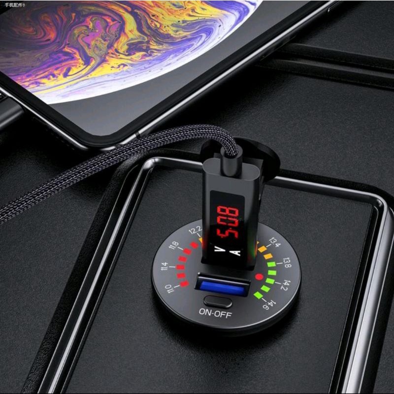 Socket USB PD Type QC3.0Type C 2 ช่อง มีแถบแสดงค่าแรงดัน มีสวิตช์ กด ...