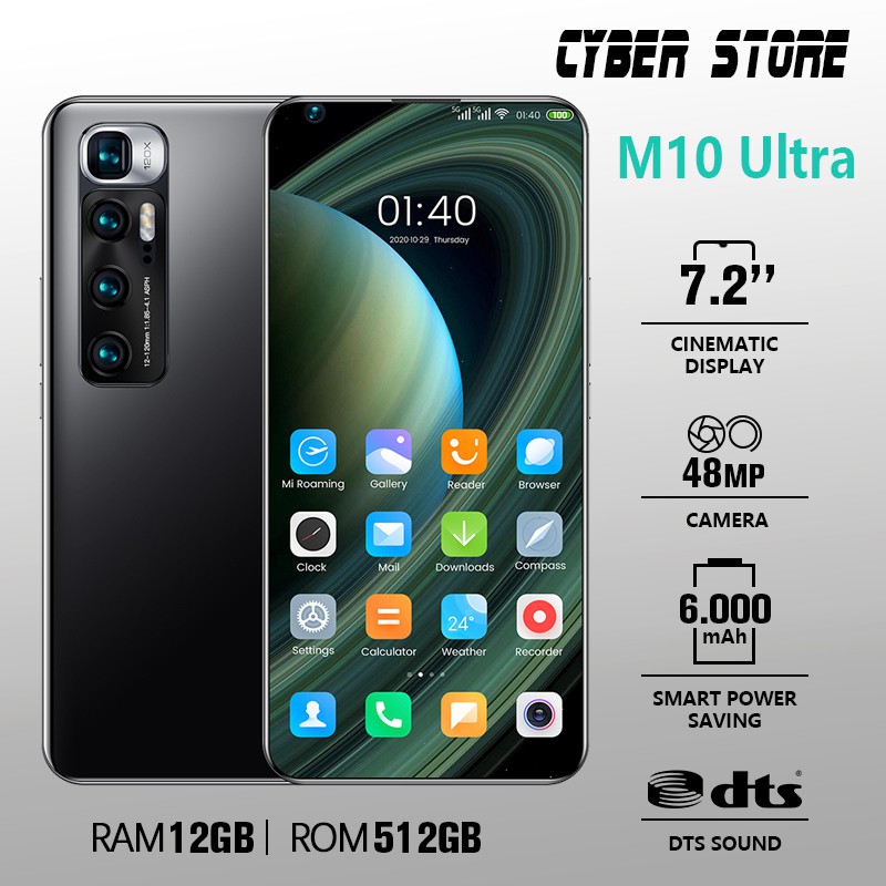 ใหม่ โทรศัพท์สมาร์ท M10 Ultra 12GB 512GB RAM 5G 6.7 เต็มจอ 5600mAh มือ ...