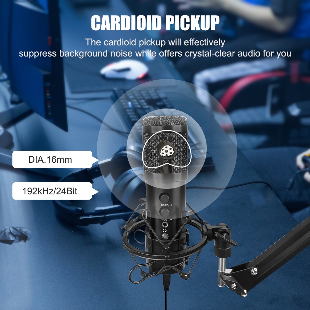 BUSB Mute Key MIC USB Gaming Podcast Microphone with Noise Reduction ...